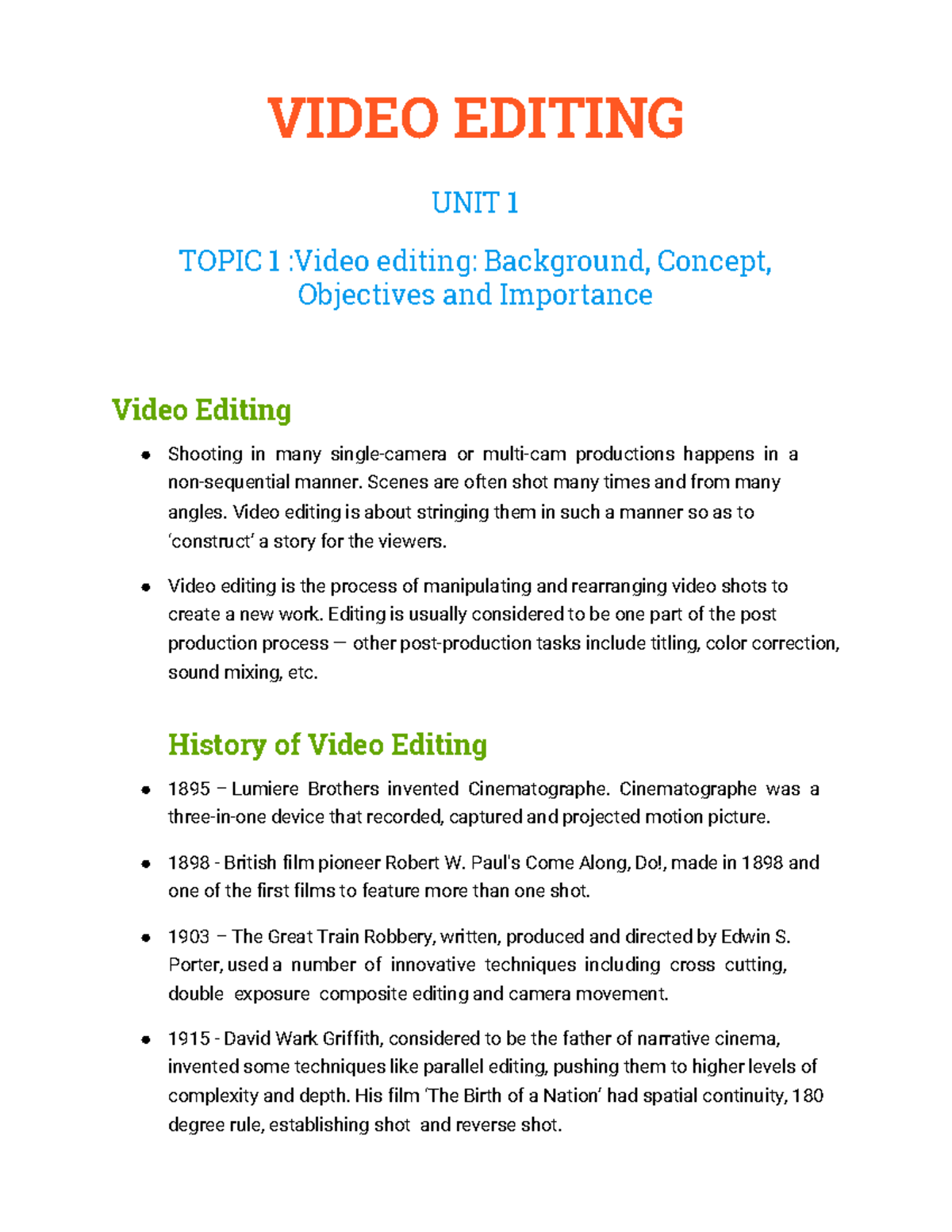 410936082 Video Editing Concept and Process - VIDEO EDITING UNIT 1 ...