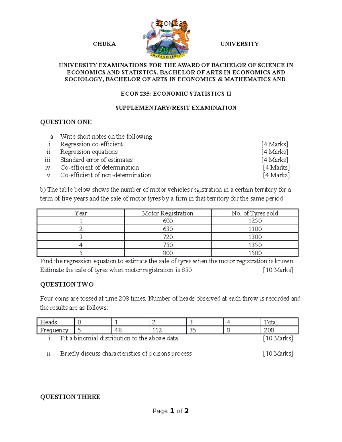 ECON 235B - Economic Statistics II Exam Practice Questions - Studocu