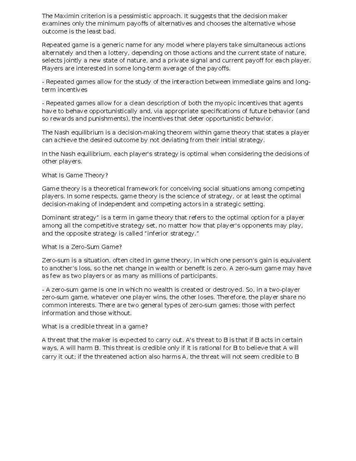 Business Econ 1 - The Maximin criterion is a pessimistic approach. It ...