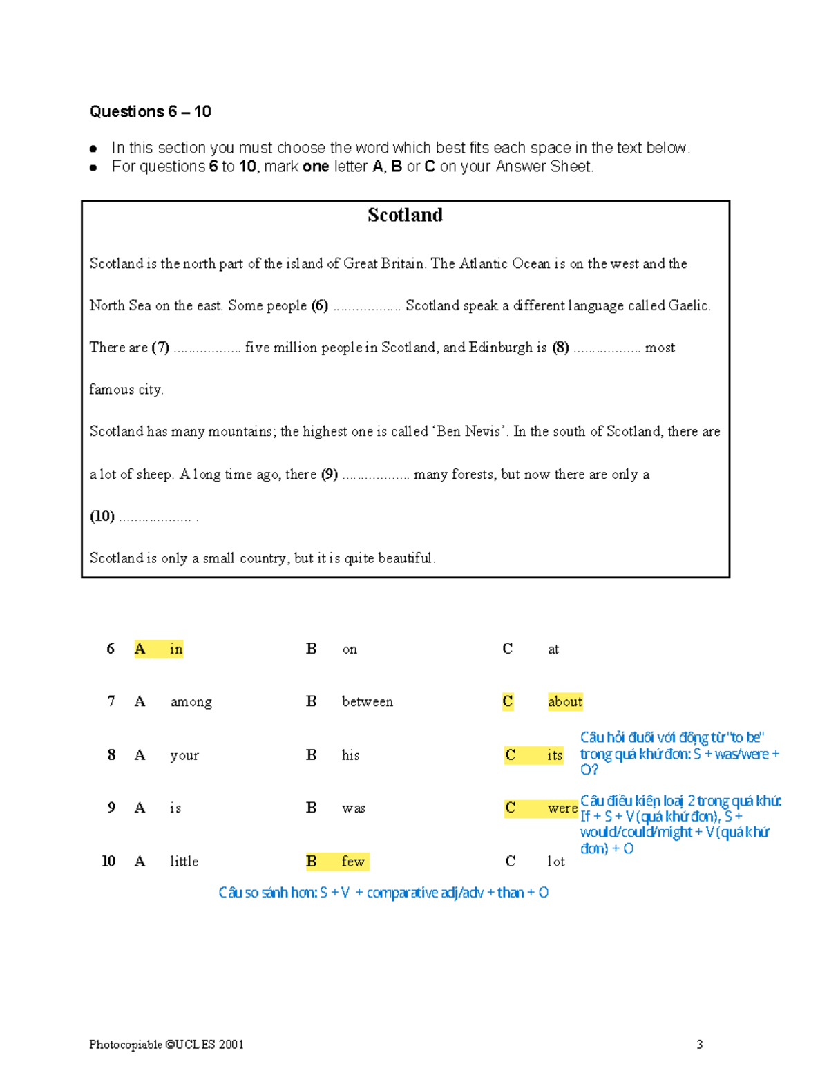 Oxford Placement Test 3: Questions 6 to 10 Analysis - Studocu