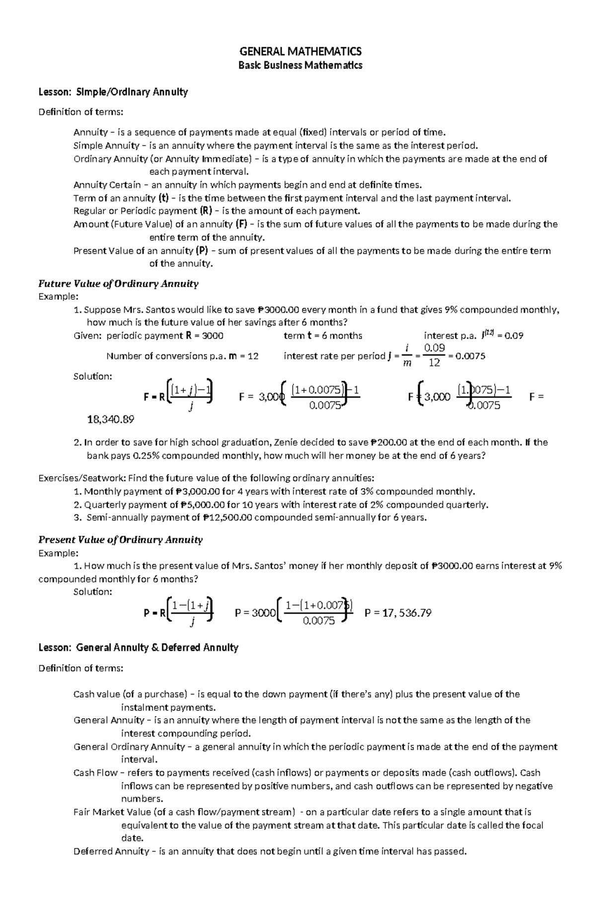 GEN-MATH-Bus-Math-Lesson: Annuities & Future Value Analysis - Studocu