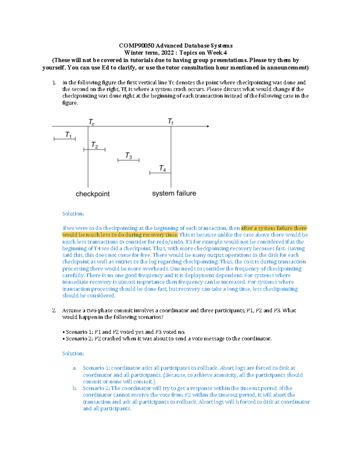 Tutorial week 4 - self study - COMP90050 Advanced Database Systems ...