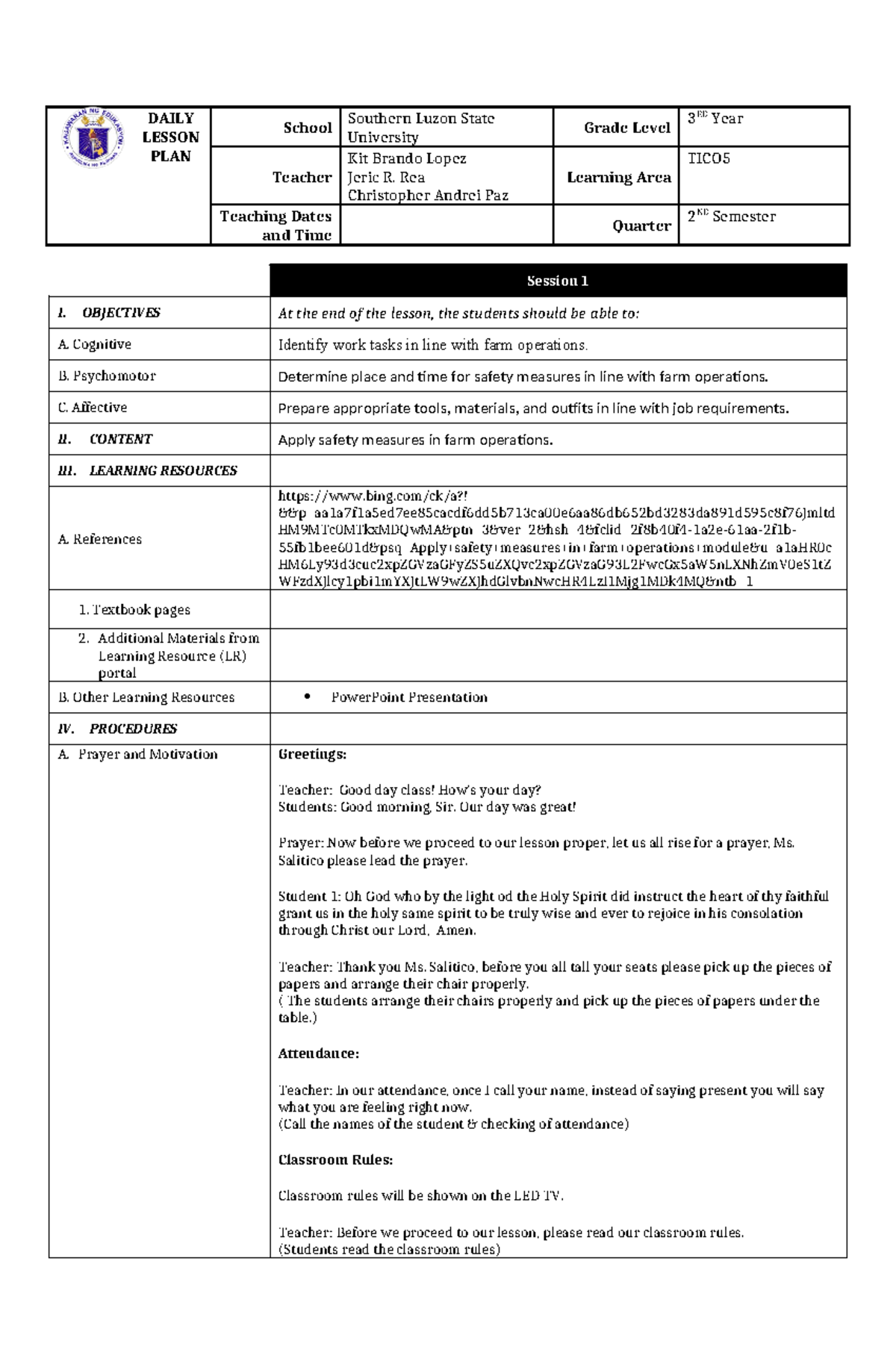 Aquaculture Lesson Plan for TICO - 3rd Year_2nd Semester - Studocu