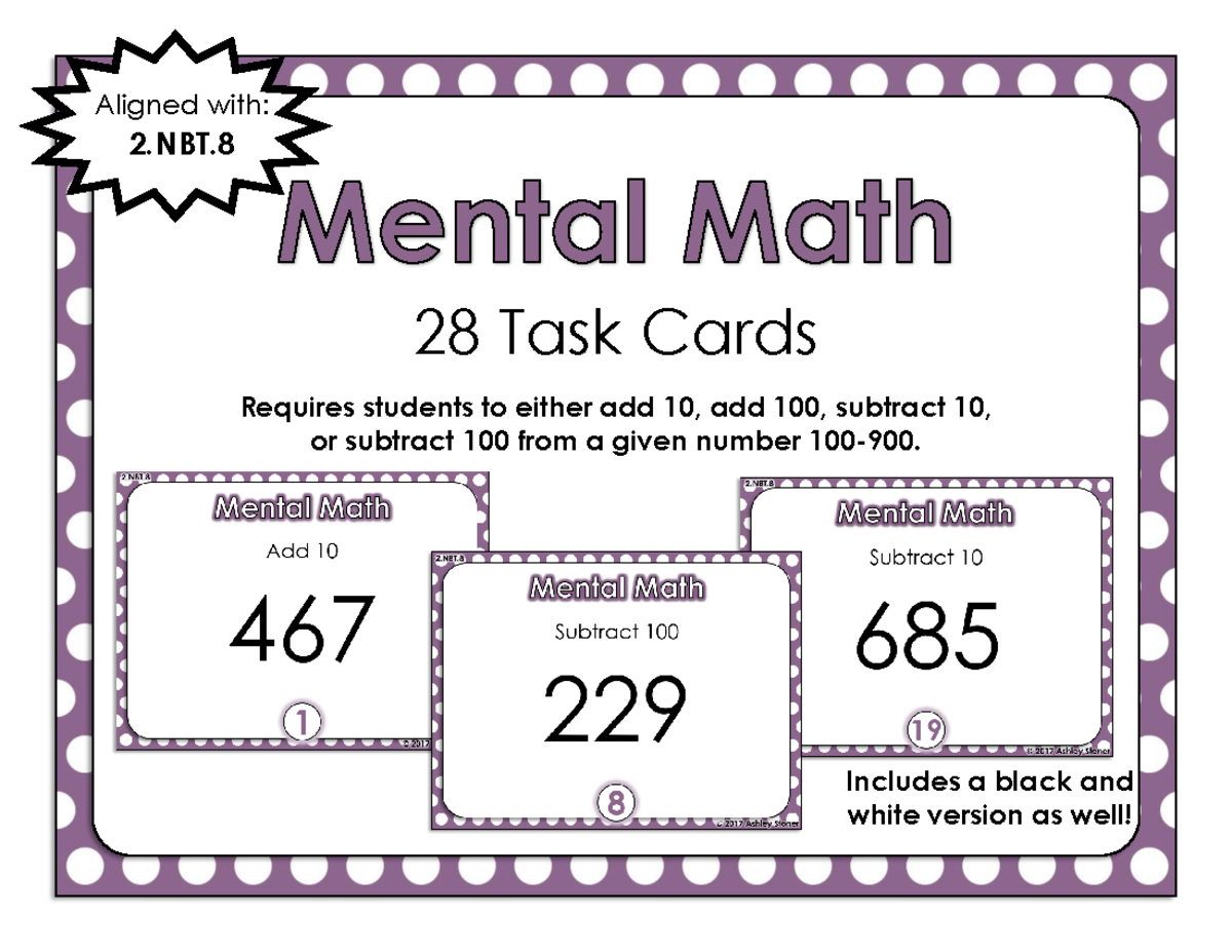 2.NBT. Mental Math Task Cards for 2nd Grade - Freebie Set - Studocu