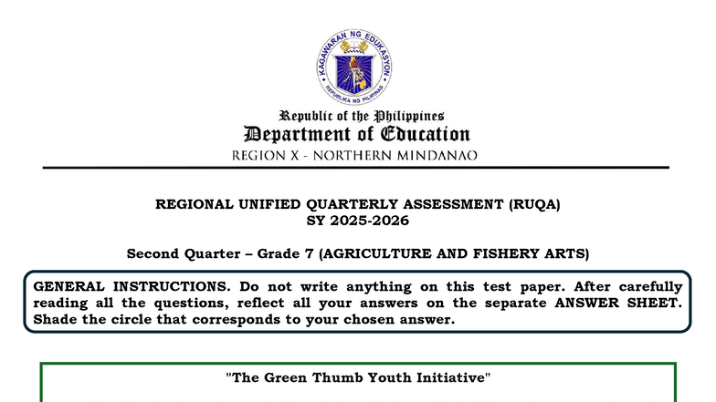 TLE Grade 7 Quarter 2 2025-2026: Regional Unified Quarterly Assessment ...
