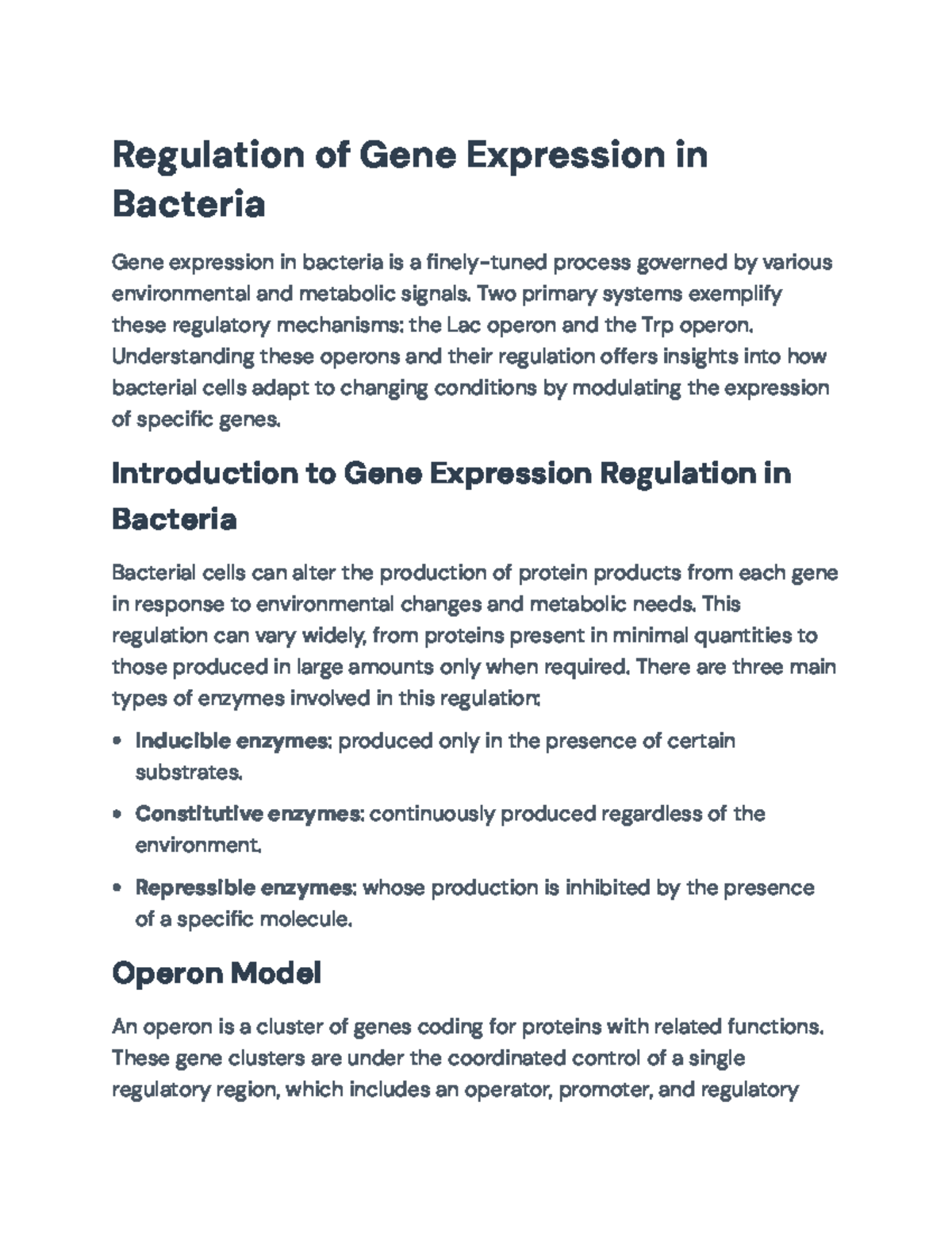 Regulation of Gene Expression in Bacteria: Lac and Trp Operons Analysis ...
