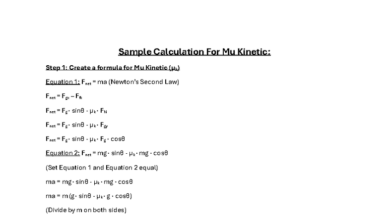Sample Calculation for µk: Kinetic Friction Analysis - Studocu