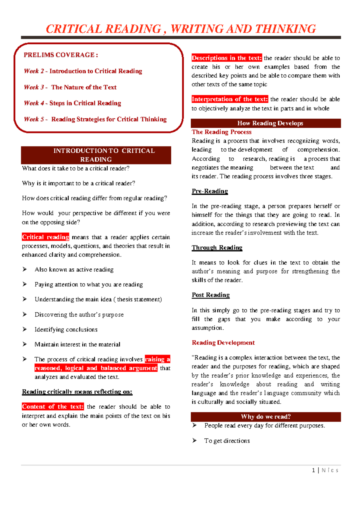 Critical Reading, Writing & Thinking: An Introductory Guide - Studocu