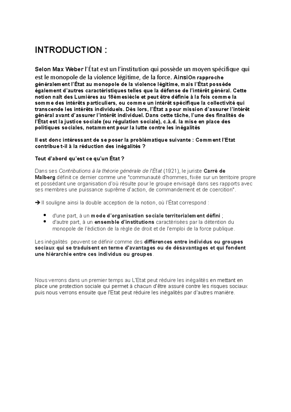 Étude sur l'État et la Réduction des Inégalités Sociales dans le cadre ...