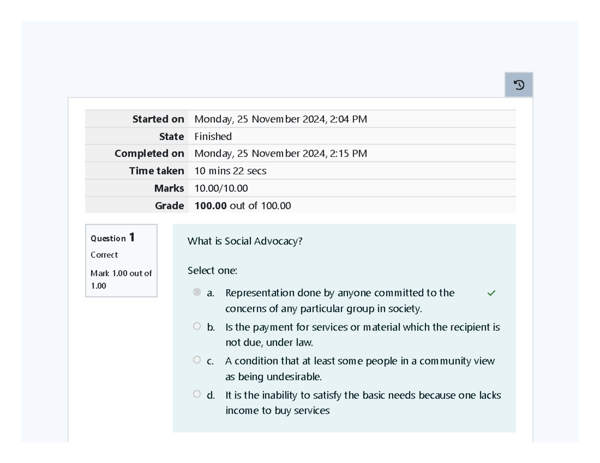National Service Training Program 2 Prelim Quiz 1 Attempt review - Question 1 Correct Mark 1 out ...