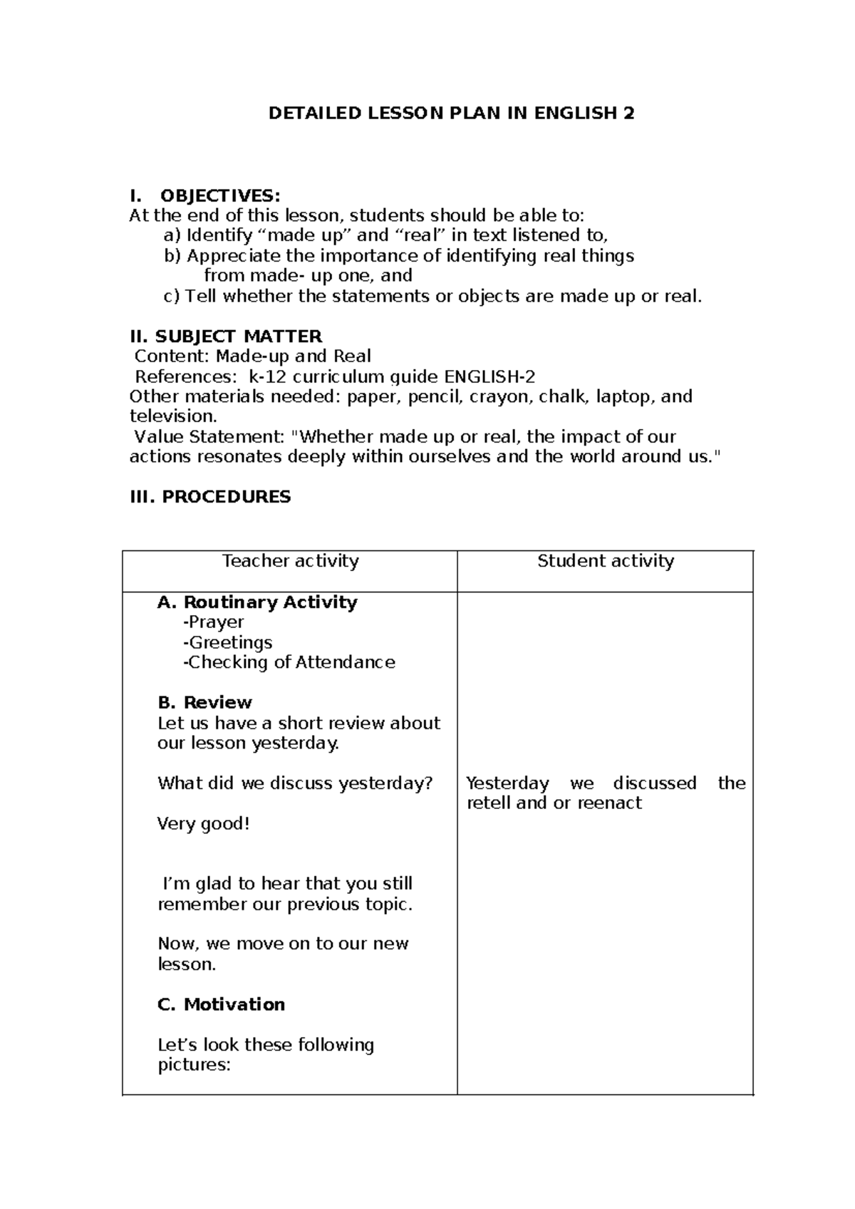 Detailed Lesson PLAN IN English 2.docx made-up and real - DETAILED ...