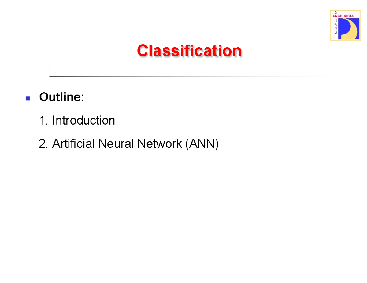 Lesson 13: ANN Classification Overview and Applications - DSDFD - Studocu