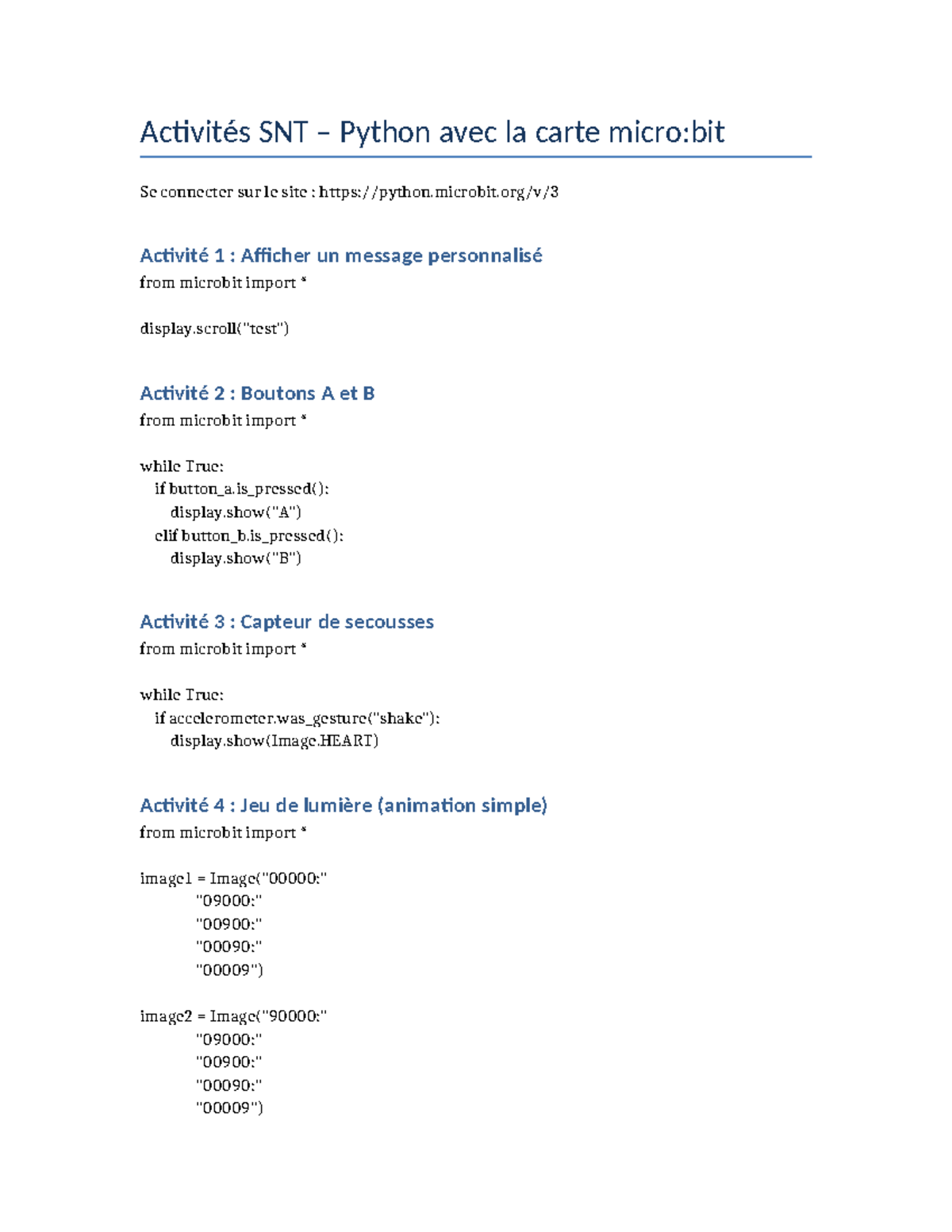 Activités SNT – Python avec micro:bit pour 2025 - Studocu