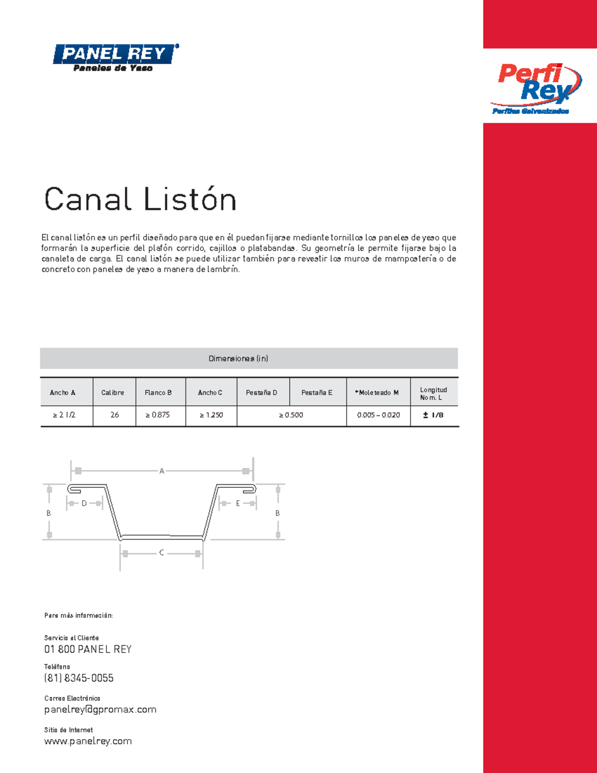 Ficha Técnica del Canal Listón 2: Especificaciones y Usos - Studocu