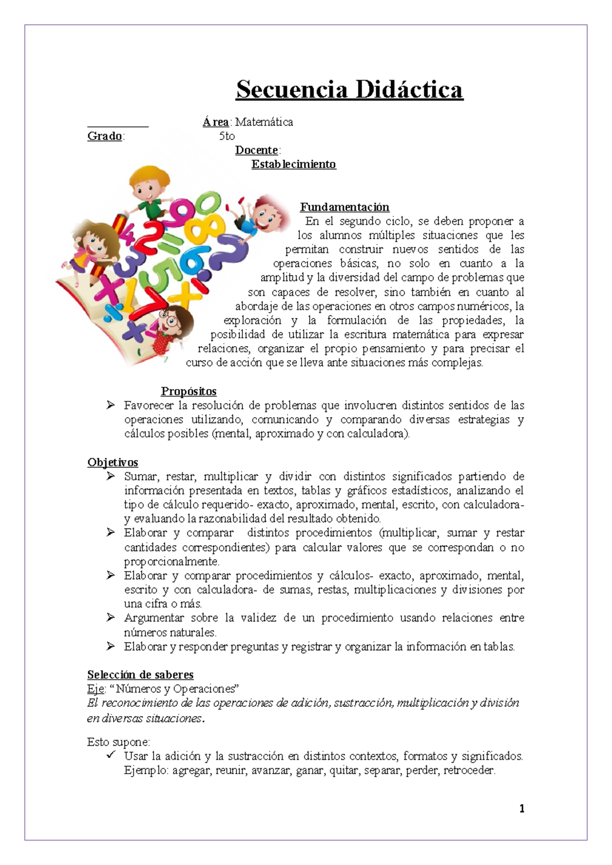 Secuencia Didáctica: Operaciones Básicas para 5to Grado en Matemáticas ...