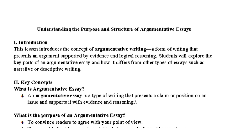 ENG101: Understanding the Structure of Argumentative Essays - Studocu
