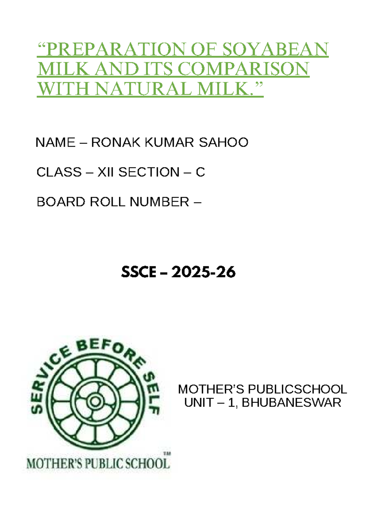 Chemistry Project: Soyabean Milk vs Natural Milk Comparison (Class XII ...