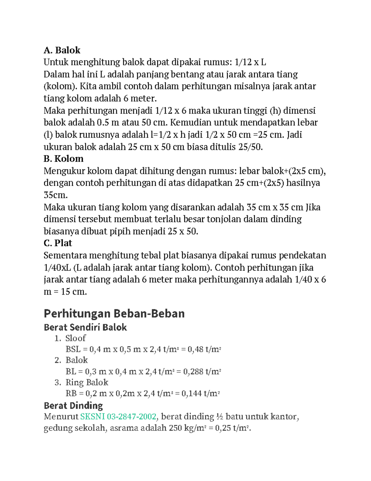 Perhitungan Dimensi Balok dan Kolom dalam Konstruksi (SKSNI) - Studocu