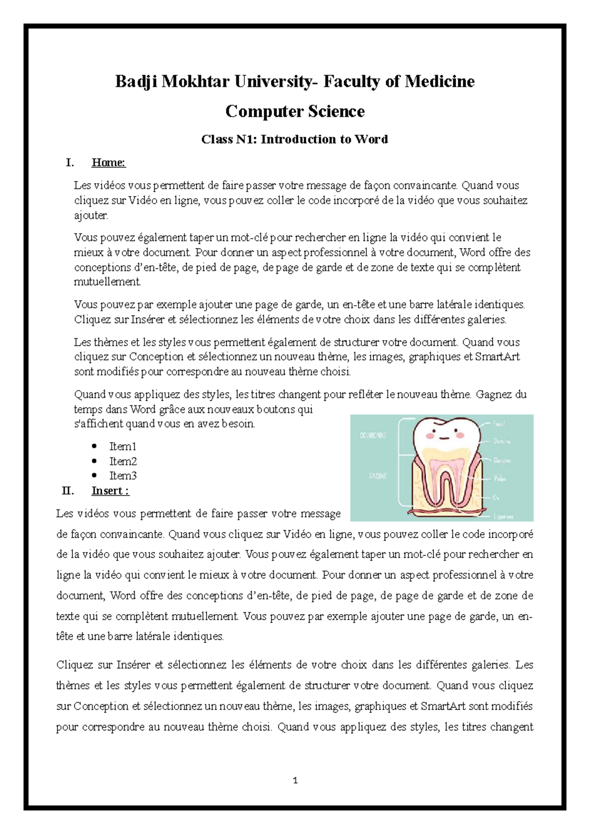 Badji Mokhtar Faculty of Medicine CS N1: Intro to Word I Guide - Studocu