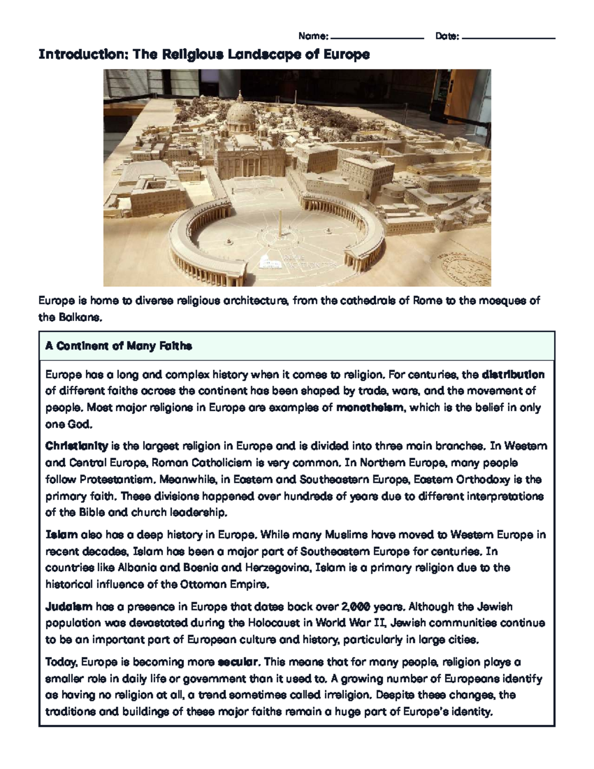 Major World Religions and Their Distribution in Europe: A Study Guide ...