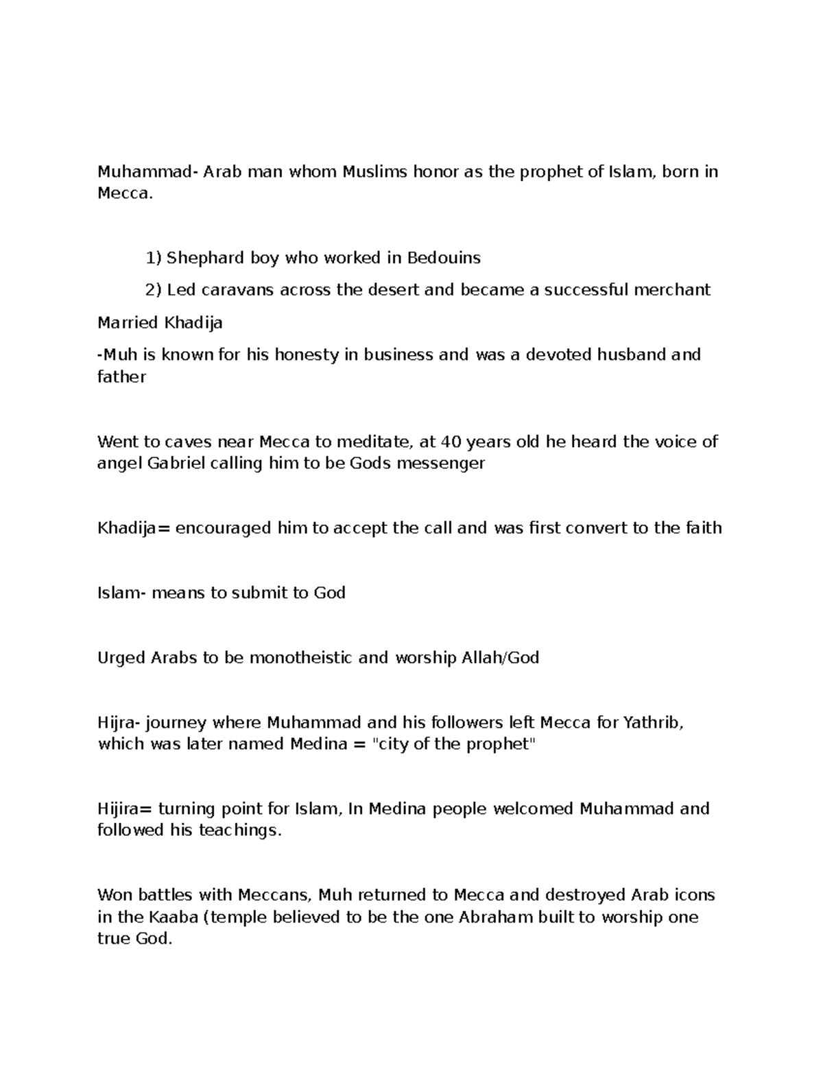 Islamic History: Muhammad's Life, Caliphates & Key Teachings - Studocu