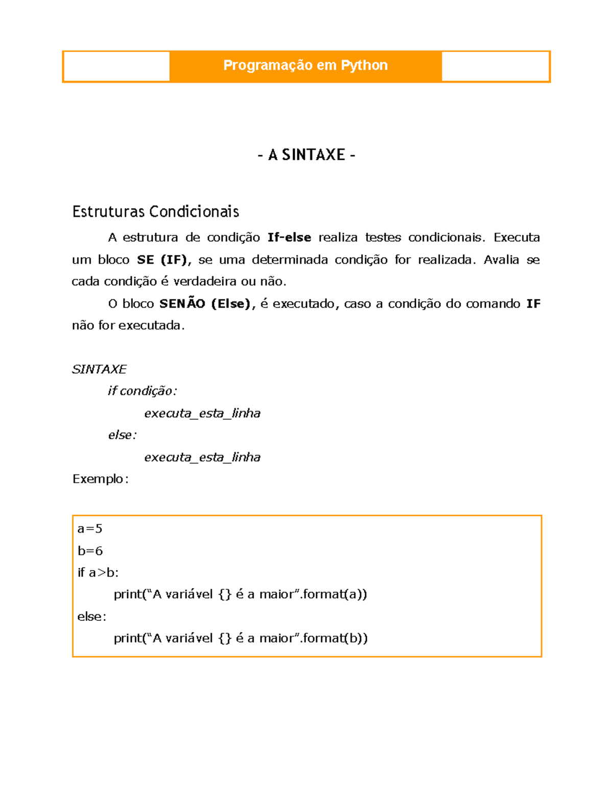 Programação em Python: Estruturas Condicionais e Repetição - Studocu