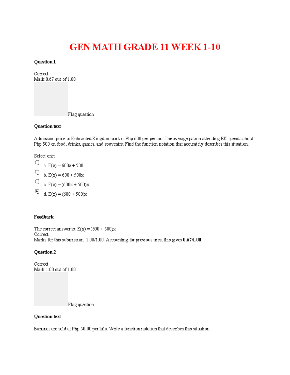 Gen Math 11: Week 1-10 OED Answers Review and Solutions - Studocu