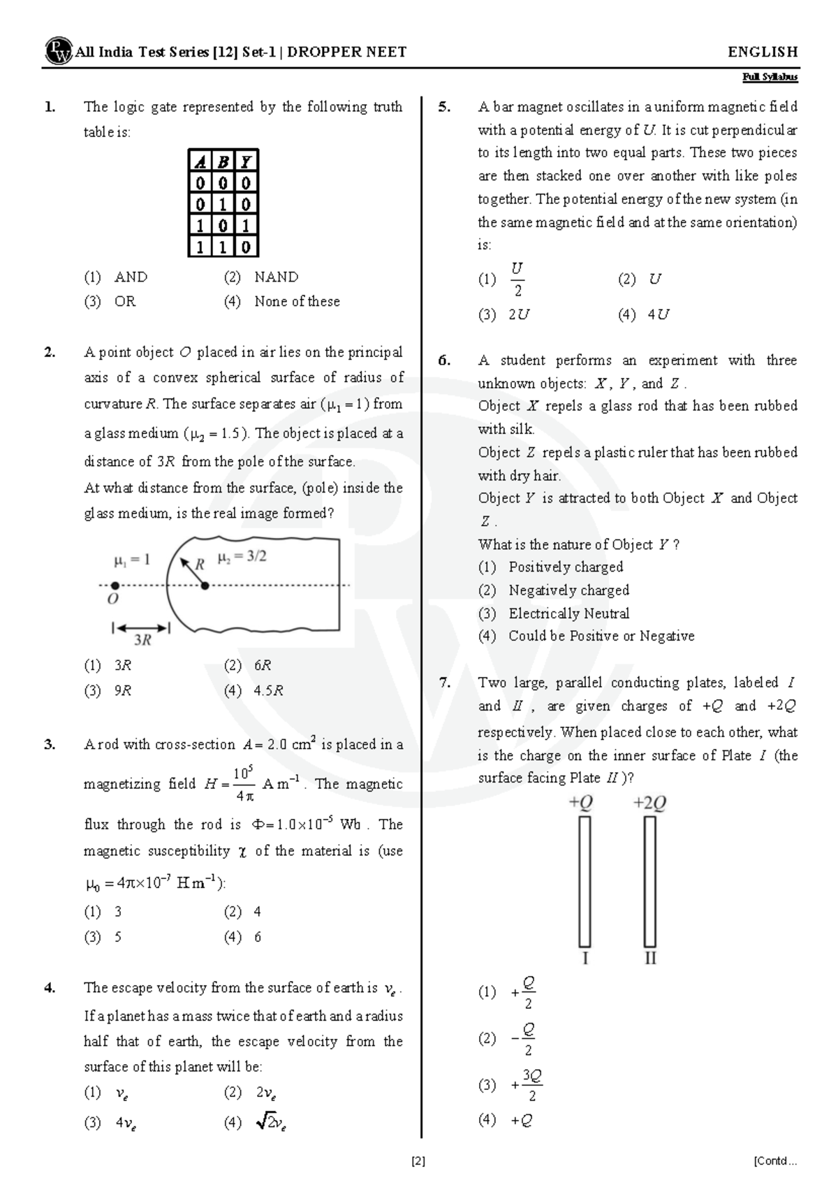 All India Test Series DROPPER NEET 2.0 2026 Full Syllabus Test Paper ...