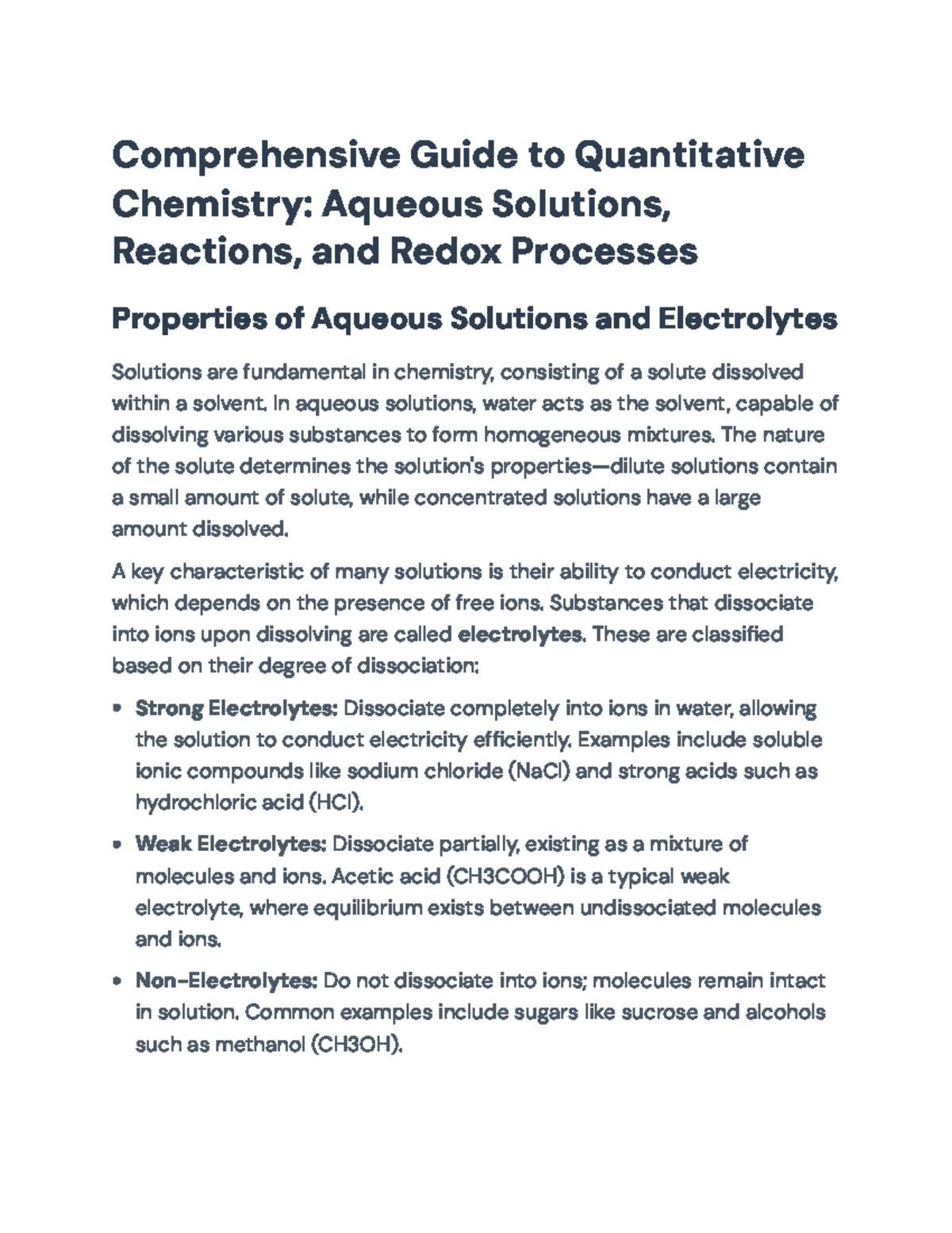 Comprehensive Guide to Quantitative Chemistry: Aqueous Solutions & Redox - Studocu