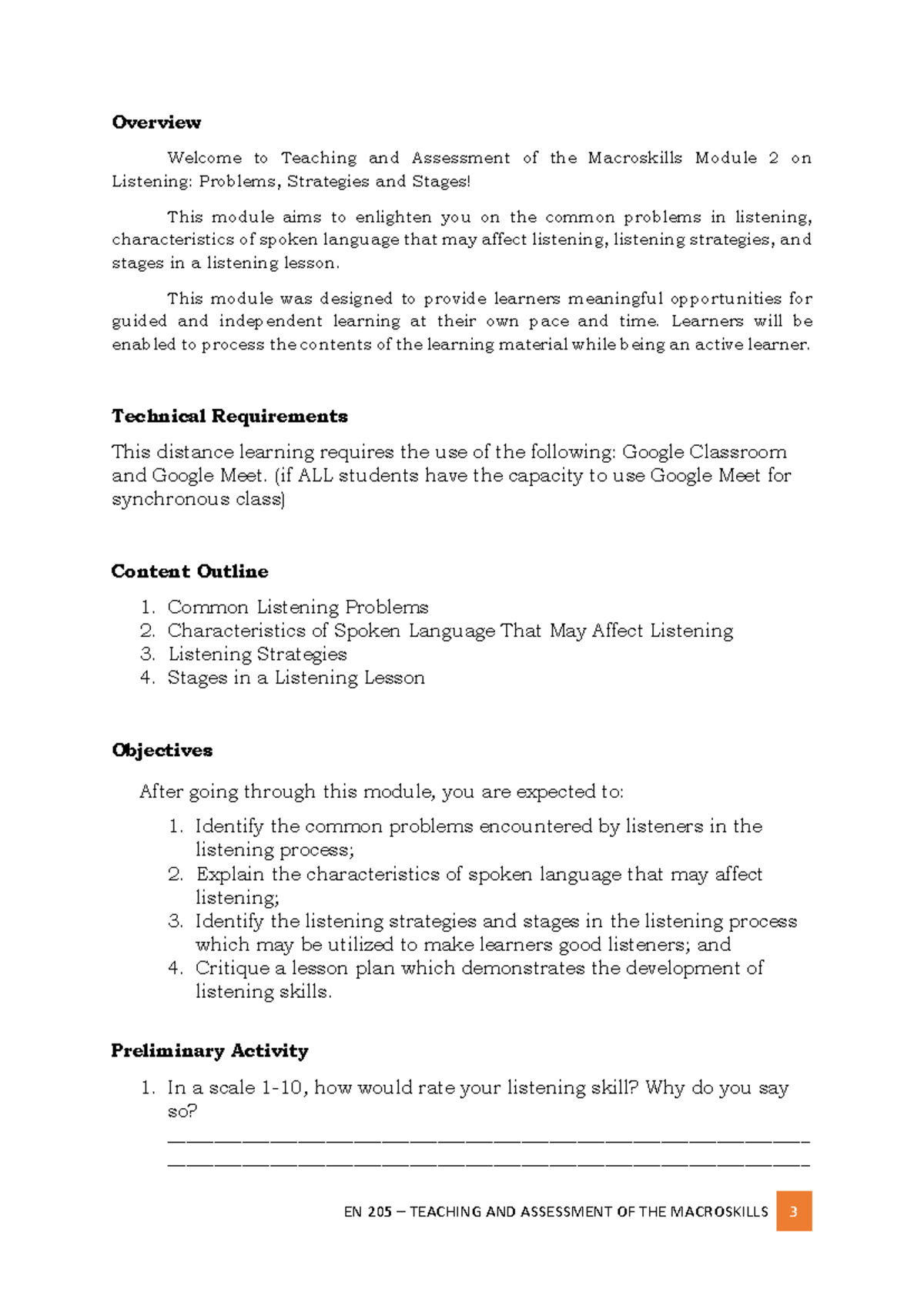 EN 205 Module 2: Teaching Listening - Problems, Strategies & Stages ...
