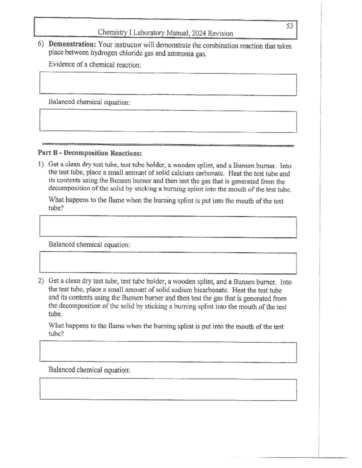 53-54 Chemistry I Lab: Types of Chemical Reactions Pre-Lab, Spring 2026 ...