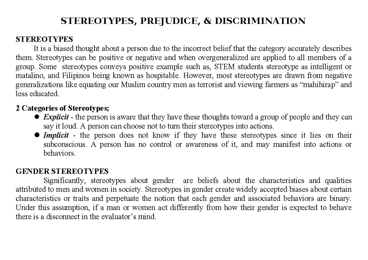 Stereotypes, Prejudice, and Discrimination: A Comprehensive Overview ...