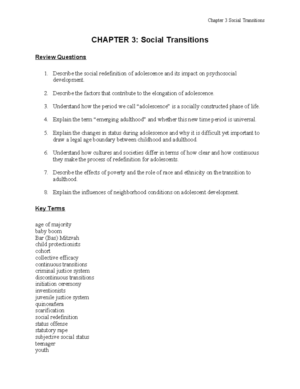 Chapter 3: Social Transitions - Key Concepts and Review Questions - Studocu