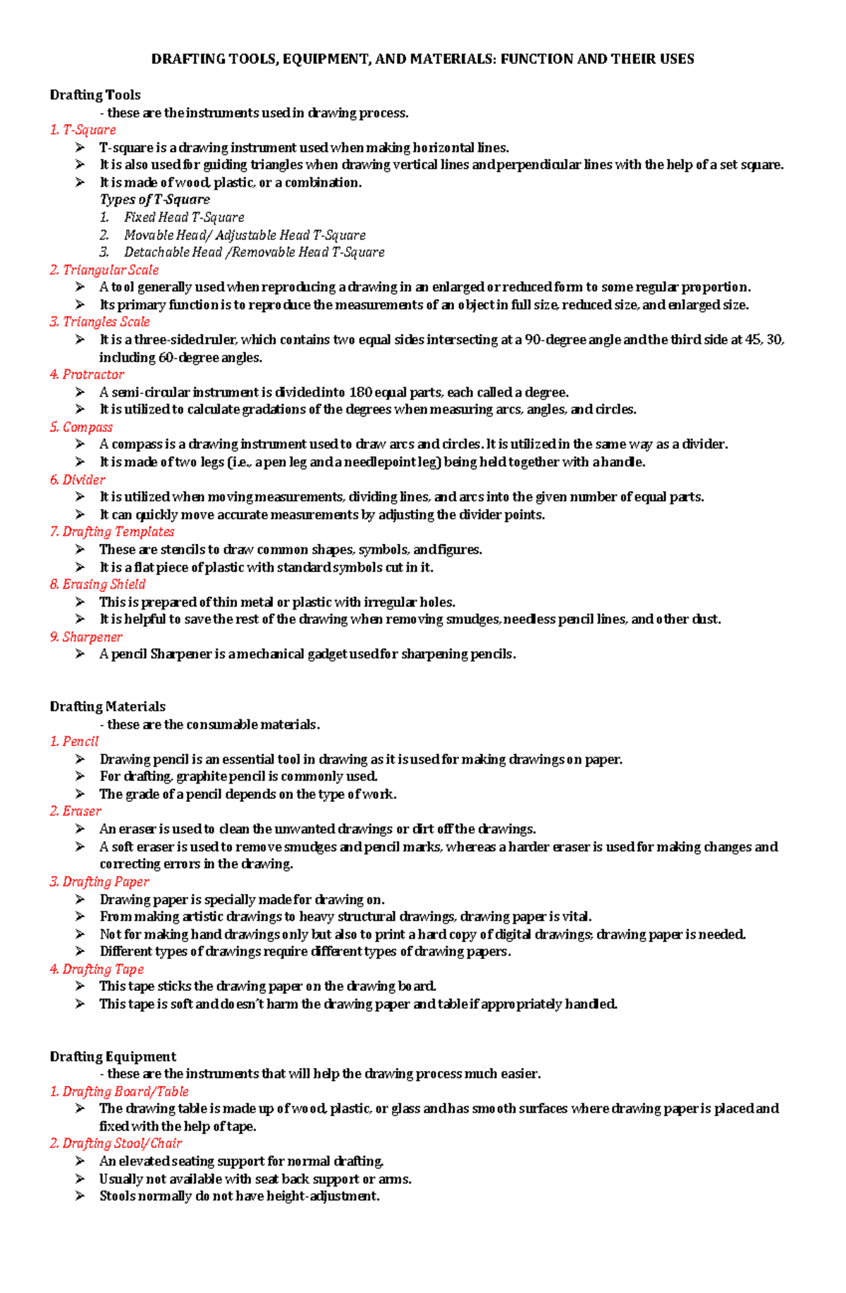 Drafting Tools, Equipment & Materials: Comprehensive Guide - Studocu