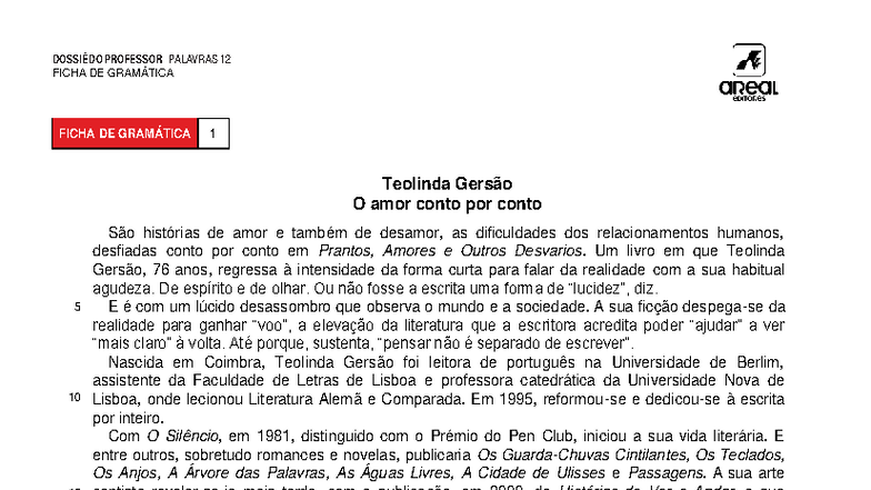 Ficha de Gramática 1 - DOSSIÊ DO PROFESSOR PALAVRAS 12 - Studocu