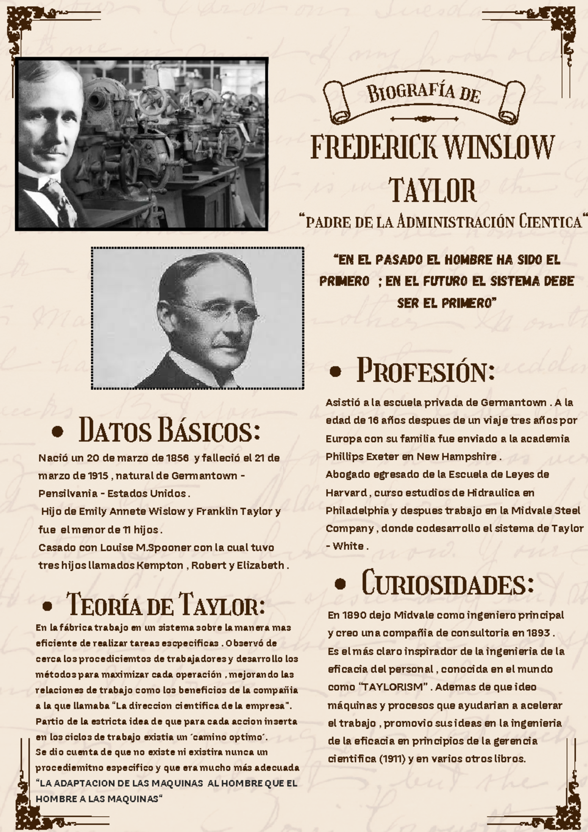Biografía de Frederick Winslow Taylor: Pionero de la Administración ...