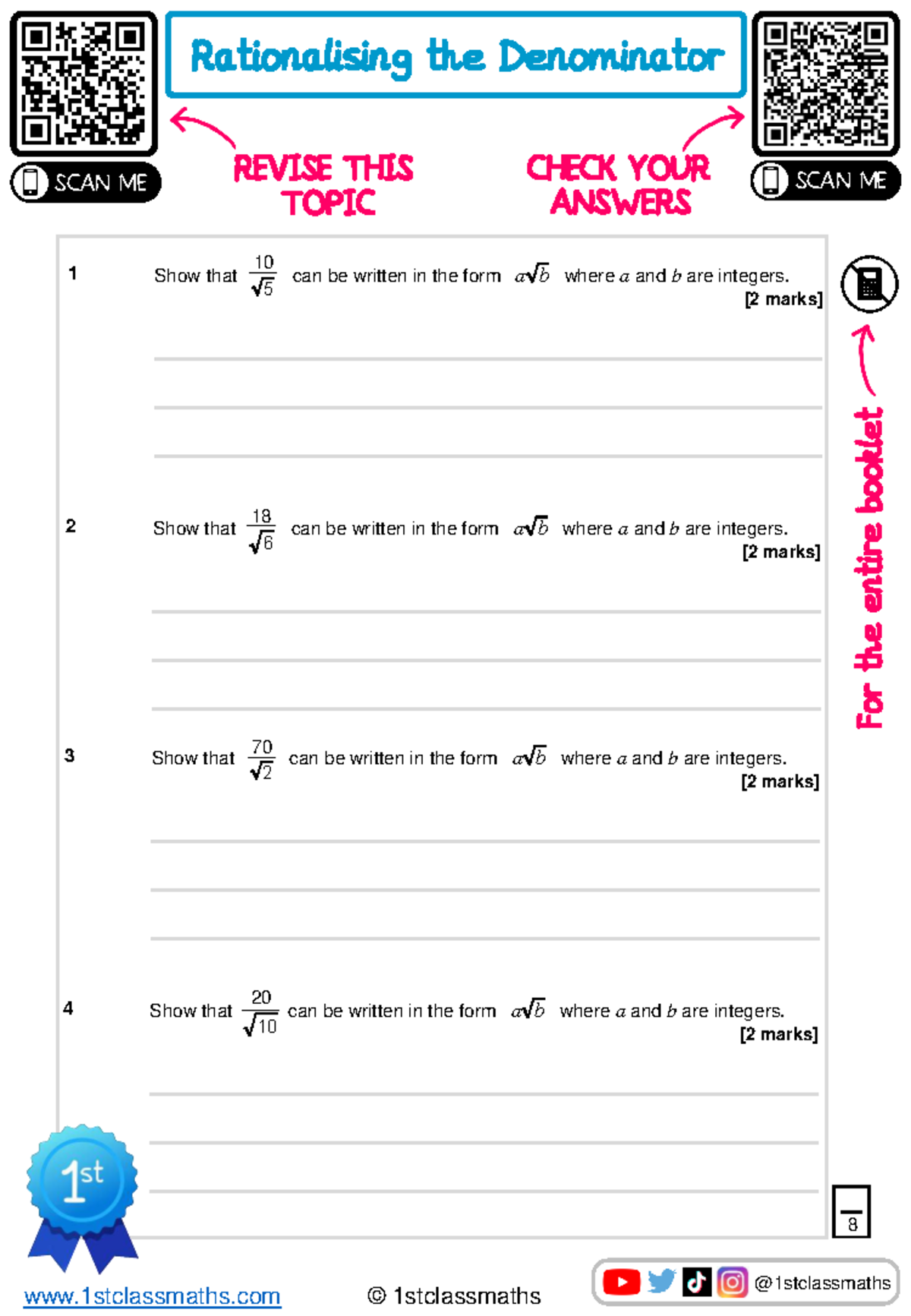 Rationalising the Denominator AQA Solutions and Examples - Studocu