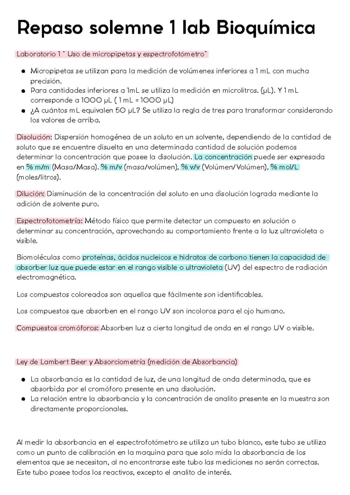 Repaso Solemne 1: Laboratorio de Bioquímica y Uso de Micropipetas - Studocu