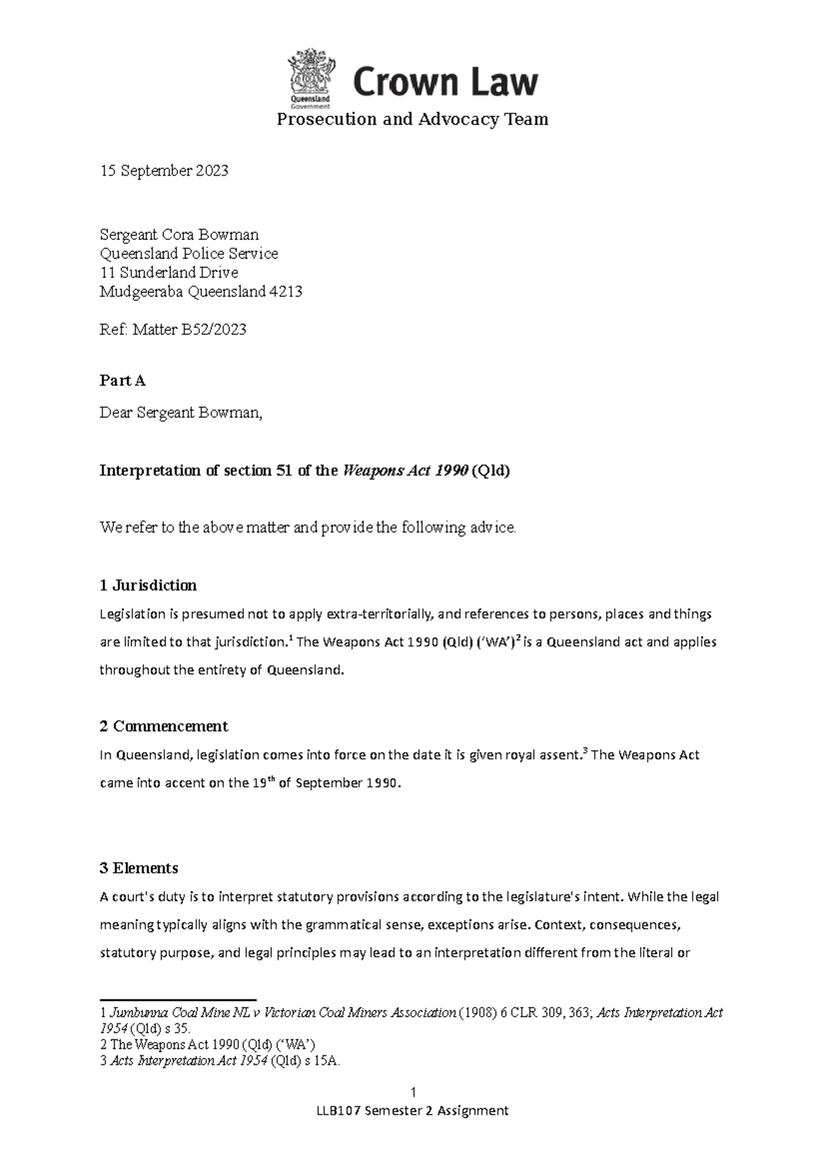 LLB107 Final - 15 September 2023 Sergeant Cora Bowman Queensland Police ...