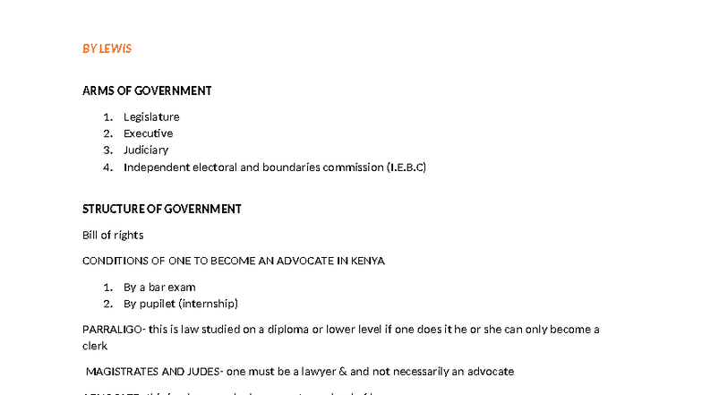 Constitutional Law: Structure, Governance, and Advocacy in Kenya - Studocu