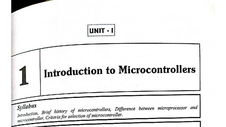 UNIT I: Introduction to Microcontrollers - Syllabus and Overview - Studocu