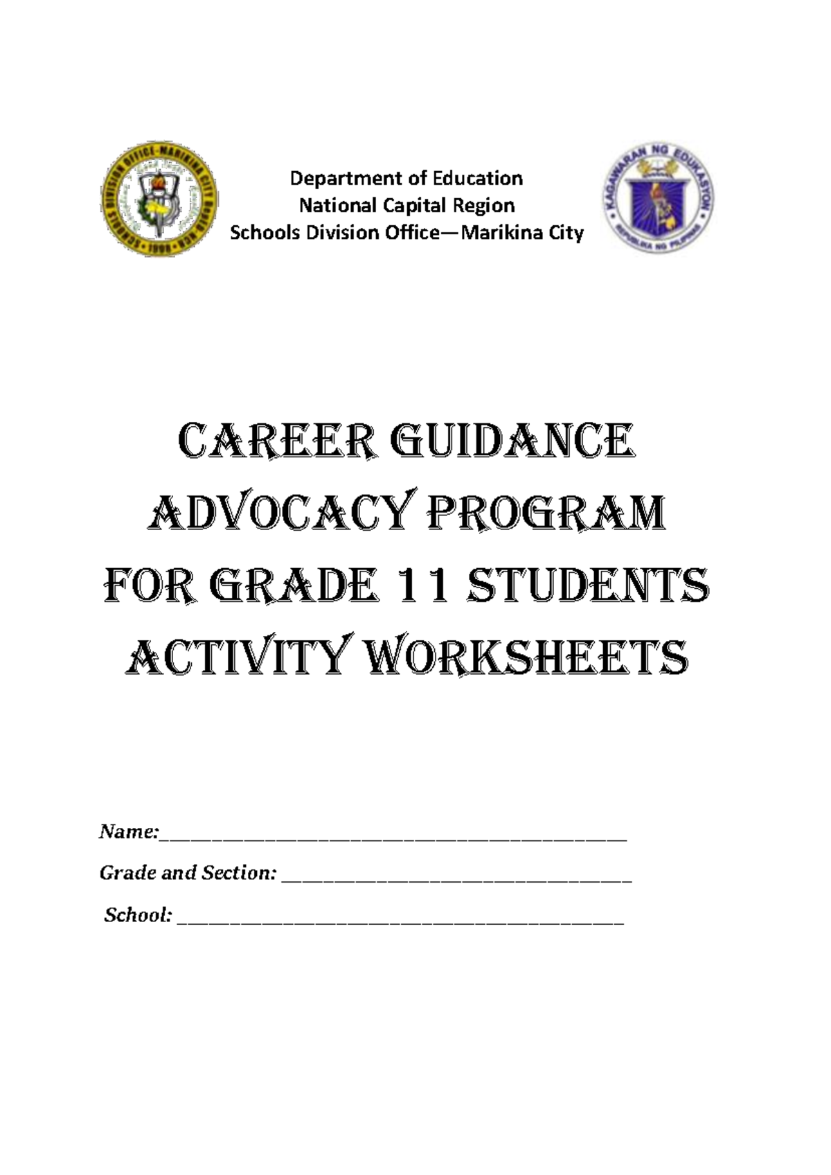 CGAP Grade 11 Career Guidance Activity Worksheets and Insights - Studocu