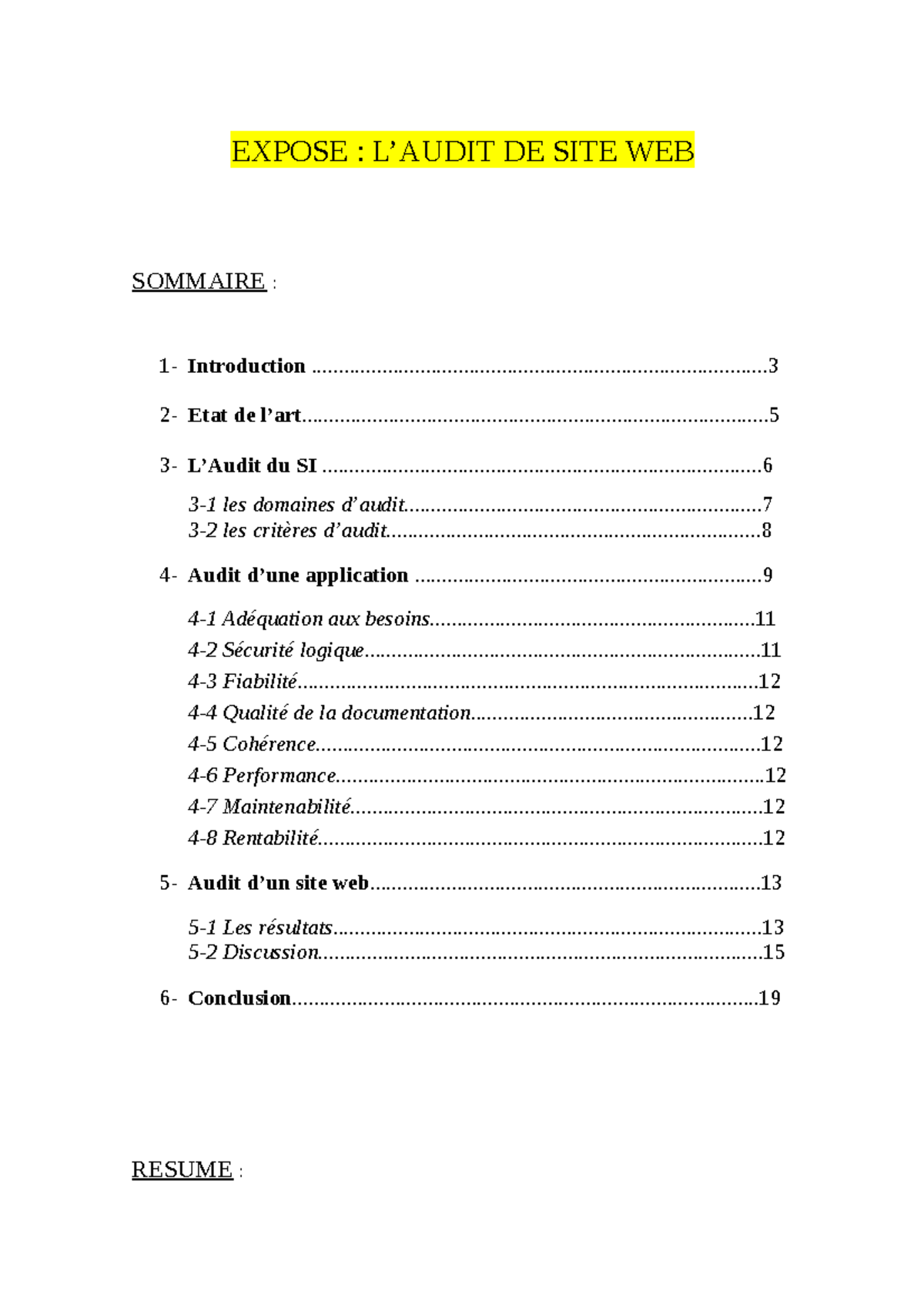 53bb9ef313d4b - audit digital site web - Edit - EXPOSE : L’AUDIT DE SITE WEB 2- Etat de - Studocu