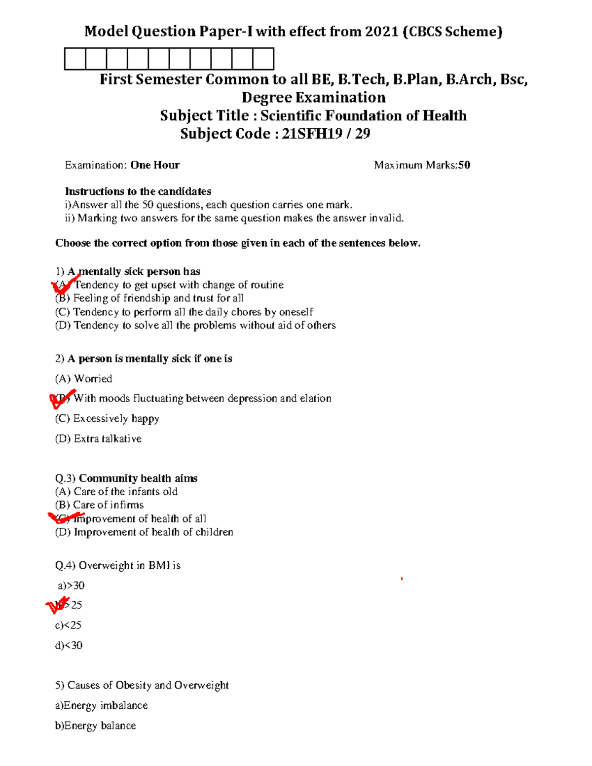 21SFH29set2 model MCQ with answer - Model Question Paper-I with effect ...