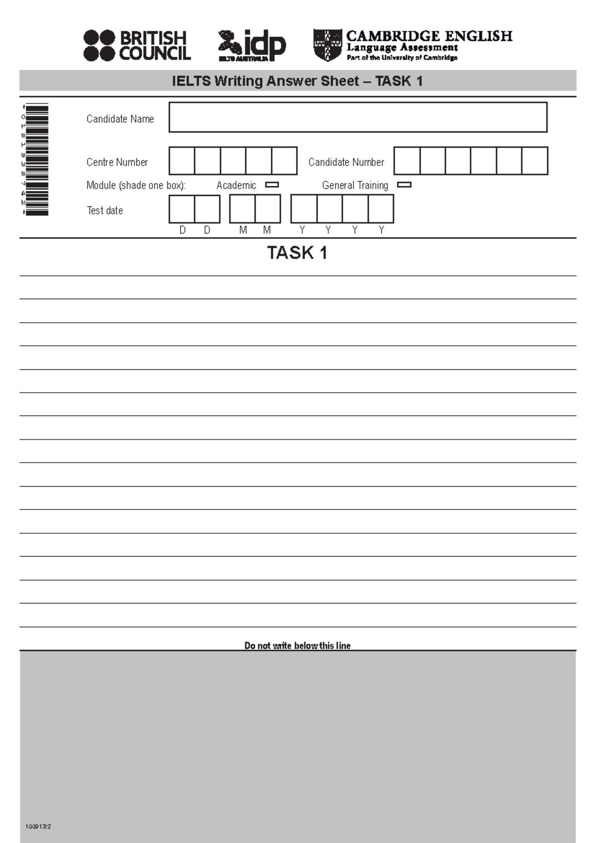 IELTS Writing Answer Sheet: Task 1 Template for Students - Studocu