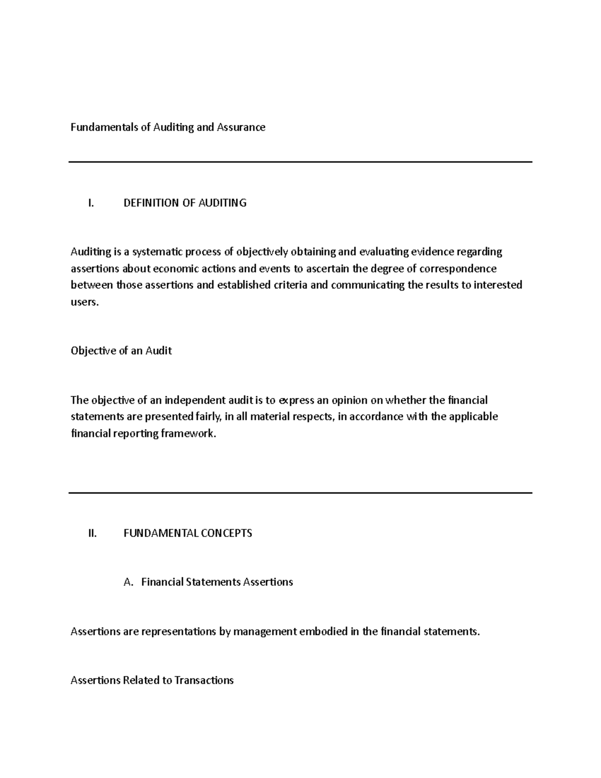 BSA 101: Fundamentals of Auditing and Assurance I - Key Concepts and ...
