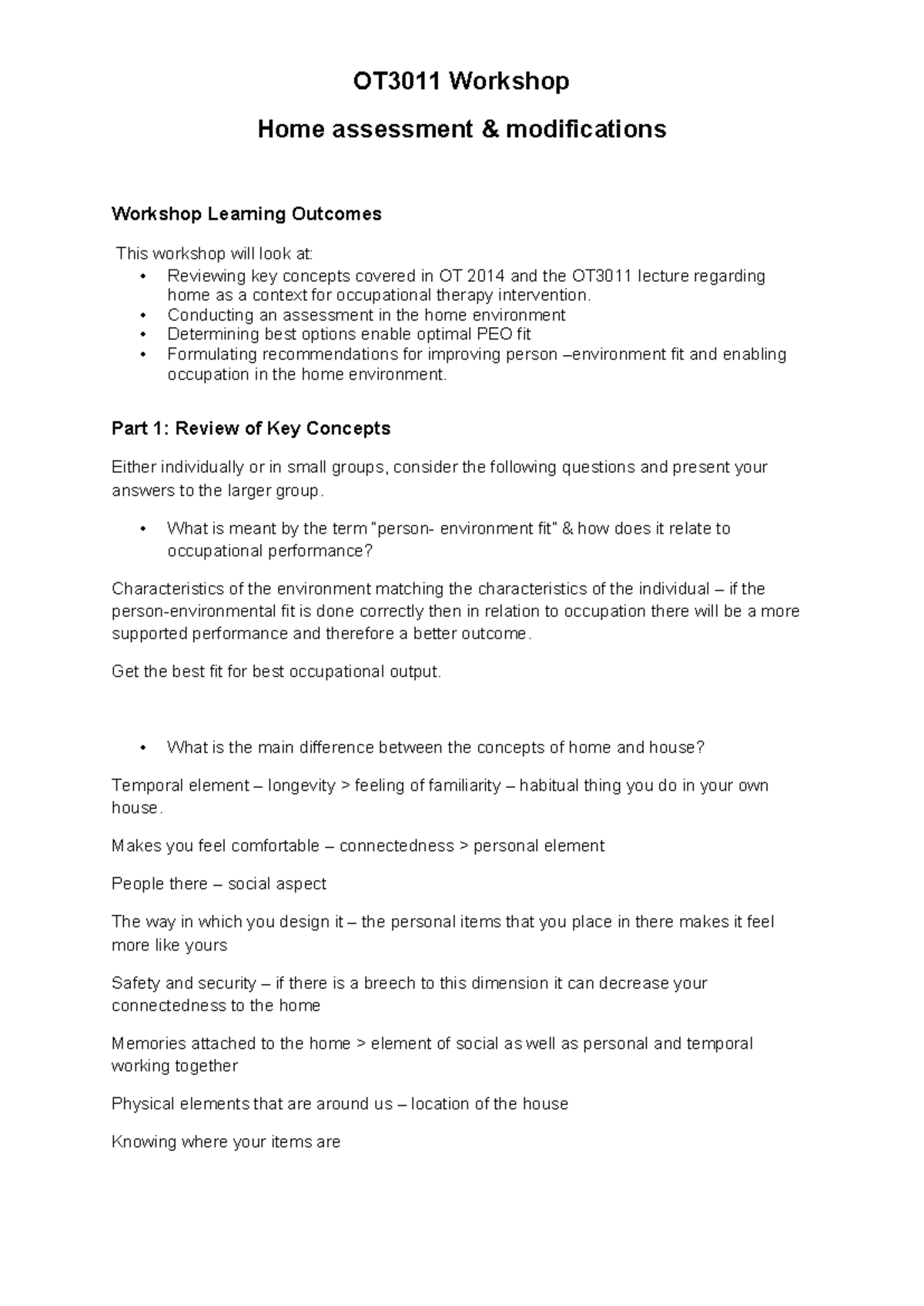 OT3011 - Workshop: Home Assessment & Modifications Student Worksheet ...
