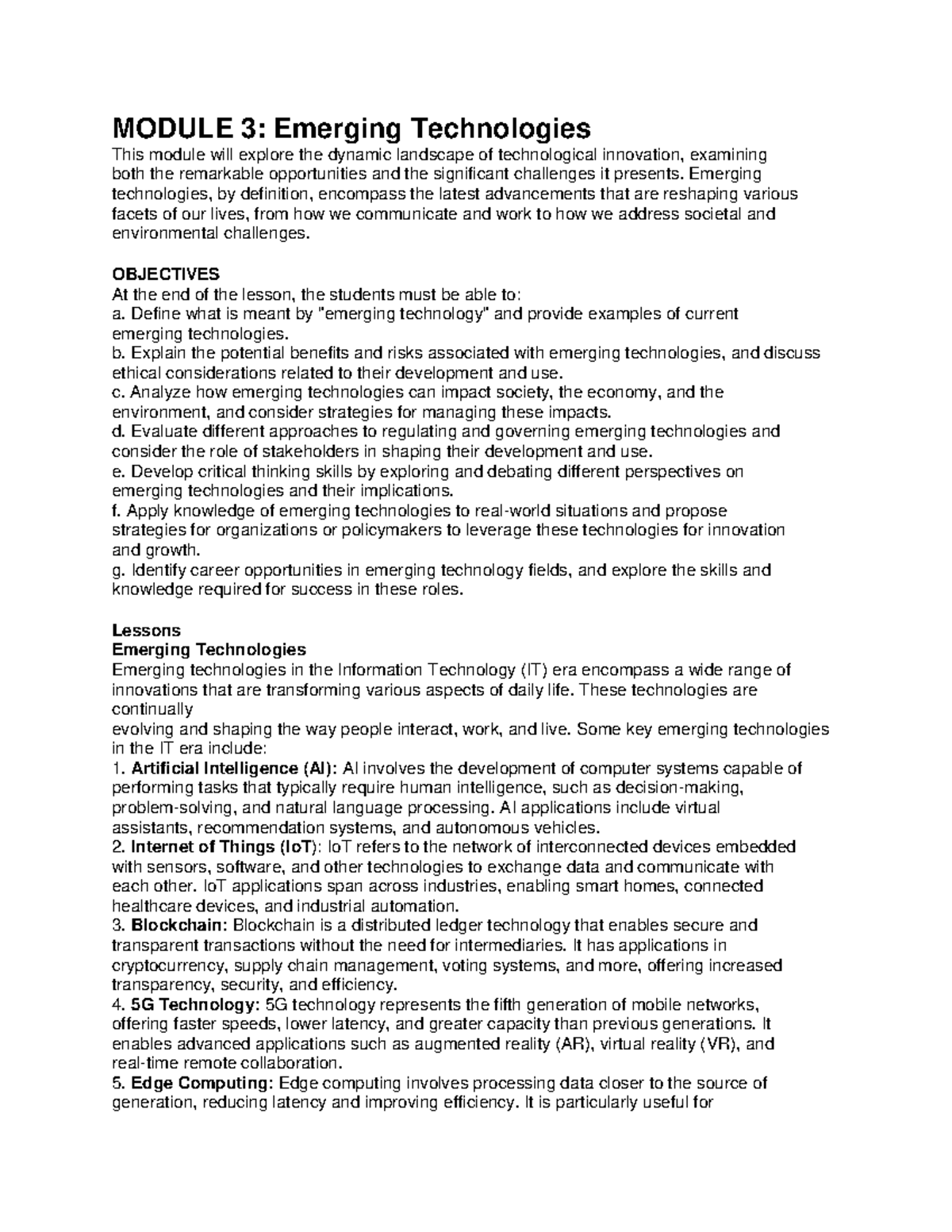 Module 3: Exploring Emerging Technologies - Opportunities & Challenges ...