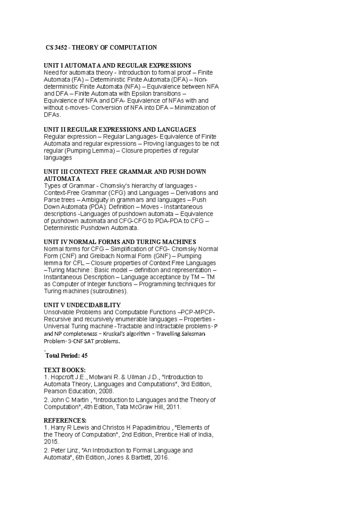 ML mini Syllabus - NOTHING - CS 3452 - THEORY OF COMPUTATION UNIT I ...