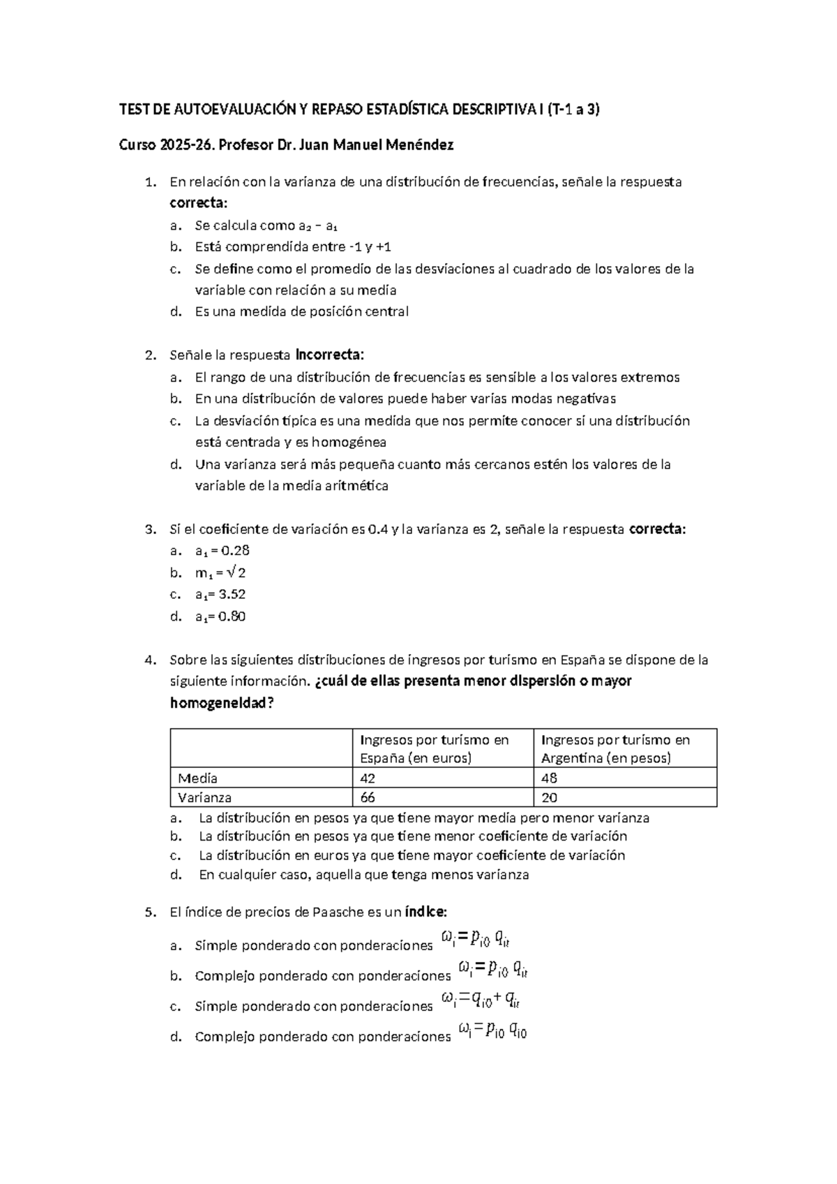 Test de Autoevaluación y Repaso: Estadística Descriptiva I (T-1-3 ...
